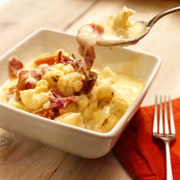 Cauliflower Bacon Fondue Mac & Cheese - Artful Palate